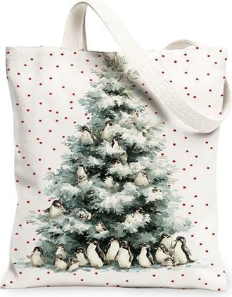 Generic Sacs fourre-tout en toile motif pingouin de vacances, adorables sacs de courses r&eacute;utilisables, l&eacute;gers, lavables et respectueux de lenvironnement pour 