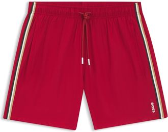 BOSS Herren Iconic Badeshorts mit Signature-Streifen und Logo Rot L
