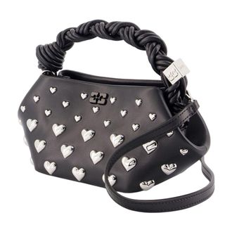 Ganni Womens Bou Mini Hearts Purse - Ganni Synthetic Black Bags Handbags-Purses
