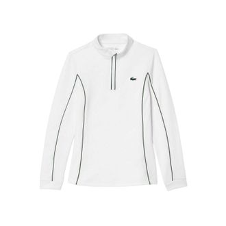 Lacoste Sweatshirt f&uuml;r Damen, mit kurzem Rei&szlig;verschluss, Tennis (Wei&szlig;/Gr&uuml;n)