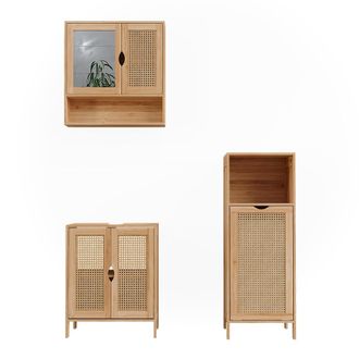 Vicco Badm&ouml;bel-Set Bambus Liora, bestehend aus Bad Spiegelschrank, Waschbeckenunterschrank, Midischrank - Viel Stauraum Oben und unten