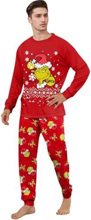 Generic Le Grinch Pyjama Noel Famille De Grinch Deguisement Ensemble Costume Adulte Pull Assorti No&euml;l Femme Homme Garcon Bebe Ensembles Chaud Et Doux Couple T