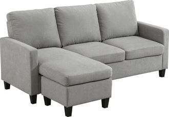 HOMCOM Ecksofa Couch mit Wendbar Chaiselongue 3 Sitzer Sofa L Form Gepolsterte Eckcouch f&uuml;r Wohnzimmer, Schlafzimmer, 197 x 139 x 91 cm Grau