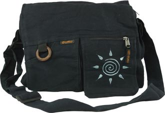 Guru Shop Schultertasche, Hippie Tasche Sonne - Schwarz, Unisex - Erwachsene, Baumwolle, 30x35x15 cm
