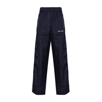 Palm Angels Logo-Print Leinen-Trainingshose - - Trousers - Herren - Blau - M