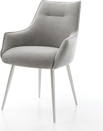 DELIFE Esszimmerstuhl Alja-Flex mit Armlehnen Strukturstoff Soft Grau 4-Fu&szlig; konisch Edelstahl Taschenfederkern, Esszimmerst&uuml;hle