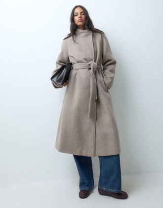Asos manteau long fluide habill&eacute; en laine couleur avoine-Blanc