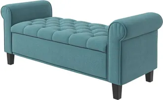 HOMCOM Banc coffre banquette coffre de rangement velours dim. 126 x 48,5 x 57 cm piètement bois hévéa noir turquoise