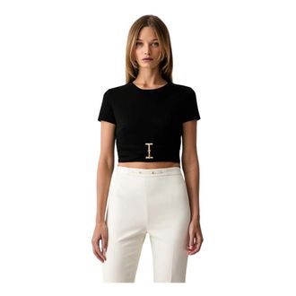 Elisabetta Franchi Jersey-T-Shirt mit Schmuckdetail - - Tops - Damen - Schwarzk - XL