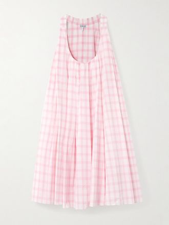 Loewe Minikleid Aus Kariertem Baumwoll-voile Mit Falten - Pink