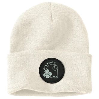 Carhartt Work in Progress Herren Knit Shamrock Patch Beanie Hut, Winter White, Einheitsgröße EU
