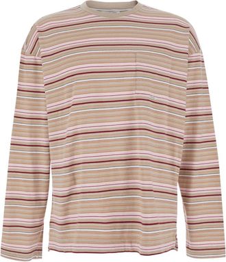 Sunflower Homme, Tops, Multicolore, Taille: M T-shirt &agrave; Manches Longues Beige avec Motif &agrave; Rayures Int&eacute;gral en Coton pour Homme