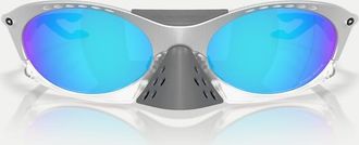 Oakley Plantaris - Lunettes de soleil ovales &agrave; verres r&eacute;fl&eacute;chissants bleus - X-argent&eacute;