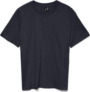 Vero Moda T-Shirt Basique pour Femme - Col Rond - Manches Courtes - Coupe Normale, Bleu Nuit, XS