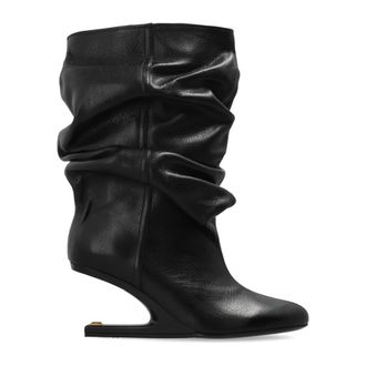 Balmain Femme, Chaussures, Noir, Taille: 36 EU Bottines en cuir textur&eacute; sans talon compens&eacute;
