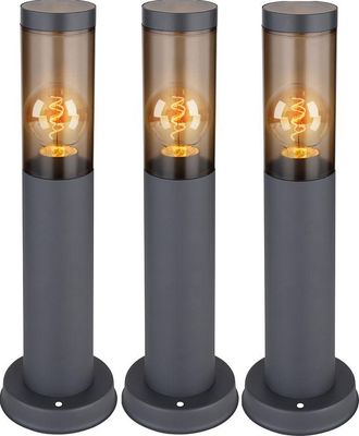 Globo Lighting Wegeleuchte Pollerleuchte Außen Sockelleuchte Gartenlampen anthrazit, Standleuchte Balkon, Edelstahl rauchfarben, 1x E27 Fassung, DxH 7,6x45cm, 3er Se