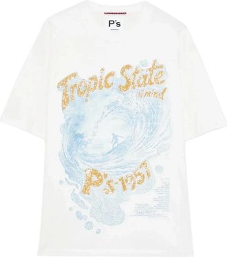 President's Homme, Tops, Blanc, Taille: M T-shirt ras du cou Over avec imprim&eacute; sur le devant
