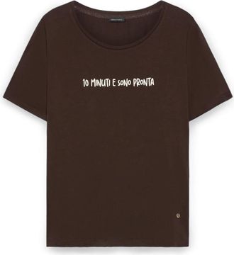 Fiorella Rubino T-Shirt aus Baumwolle mit lustigem Schriftzug - - Tops - Damen - Braun - 2XL