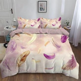 Generic Housse de Couette 220x240 Plume Parure de Lit 2 Personnes Couleur Imprim&eacute;e 3D Microfibre Douce Plume Housse Couette R&eacute;versible avec 2 Taies doreiller 