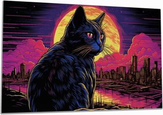 Wallario Herdabdeckplatte/Spritzschutz aus Glas, 1-teilig, 90x52cm mit 13mm hohen Füßen, für Ceran- und Induktionsherde, Katze unter Vollmond