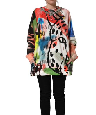 Dolce & Gabbana Womens Multicolor Embellished Graffiti Sweatshirt Cotton Accessory