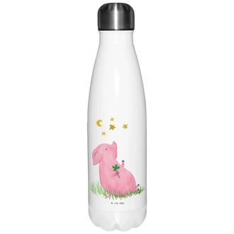 Mr. & Mrs. Panda Thermosflasche Schwein Gl&uuml;ck - Geschenk, Thermoflasche, Gl&uuml;cksbringer, Ziele, Wasserflasche, thermosflaschen, Sterne, Motivation, Tr&auml;ume, Lustige Spr&uuml;