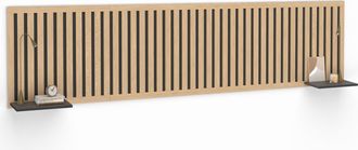 IDMarket Kopfteil mit vertikalen Latten, Aria, 240 cm und Ablagen, Holz und Schwarz