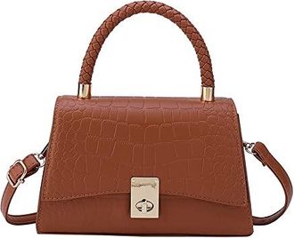 Generic Sac à bandoulière tendance pour femme avec poignée sur le dessus et rabat en cuir, marron, Small