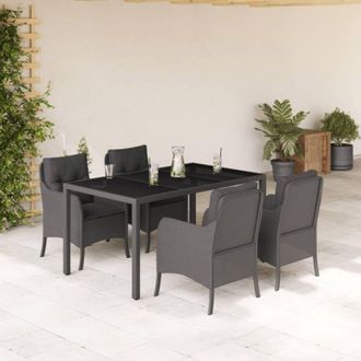vidaXL 5-tlg. Garten-Essgruppe mit Kissen Schwarz Poly Rattan Vidaxl