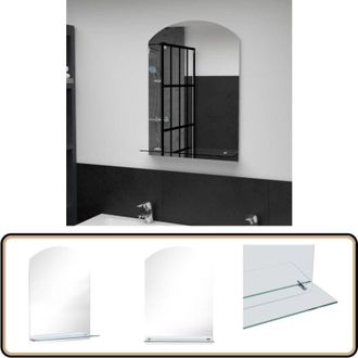 vidaXL Wandspiegel mit Regal 50&times;70 cm Hartglas - Wandspiegel - Spiegelleiste - Badezimmerspiegel - Wohnraumspiegel - Schlafzimmerspiegel