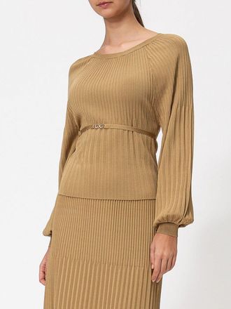 Twinset Plissierter Pullover mit Rundhalsausschnitt und G&uuml;rtel aus Viskosemischung