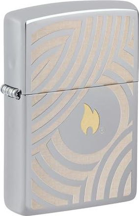 Zippo Sturmfeuerzeug - Flame and Circles Design - High Polish Chrome - Laser Two-Tone - Nachfüllbar - Wiederverwendbar - Windfest - Geschenkbox - Made in US