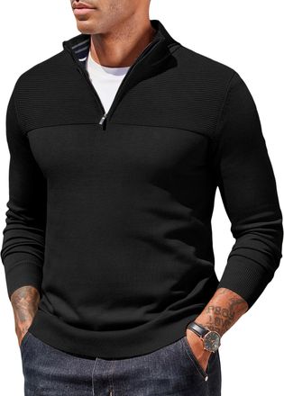 Coofandy Half Zip Pullover Herren Rollkragenpullover mit Rei&szlig;verschluss Winterpullover Turtleneck Sweater 1/4 Zip Pullover Winter Arbeitspullover Schwarz 3XL