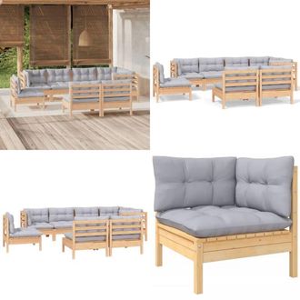 vidaXL 8-tlg. Garten-Lounge-Set mit Grauen Kissen Kiefer Massivholz - Terrassensofa - Kieferholz