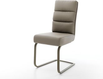 DELIFE Freischwinger Pela-Flex Echt-Leder Schlamm Freischwinger flach Effektfinish Titan Taschenfederkern, Esszimmerst&uuml;hle