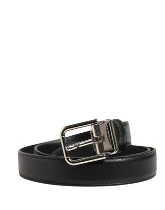 Dolce & Gabbana Men Black Classic Leather Metal Buckle Belt Calf