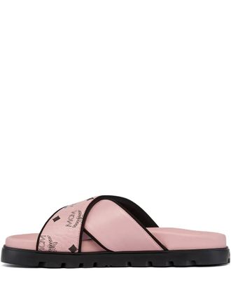 MCM sandales &agrave; logo - Rose