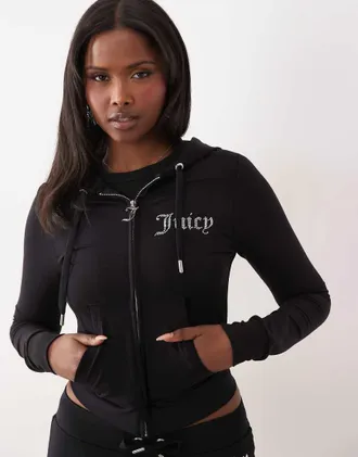 Juicy Couture Kapuzenjacke in Schwarz mit Strass-Logo, Kombiteil