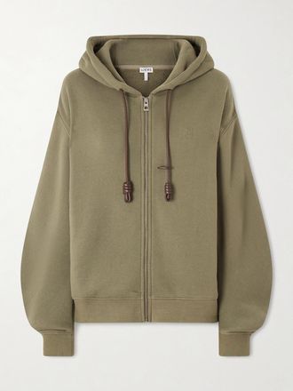 Loewe Flamenco Hoodie Aus Jersey Aus Einer Baumwollmischung Mit Lederbesatz - Gr&uuml;n