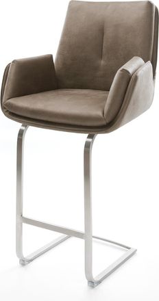 DELIFE Barstuhl Clea-Flex Mikrofaser Taupe Vintage Freischwinger Flach Edelstahl Silberfarben, Barst&uuml;hle