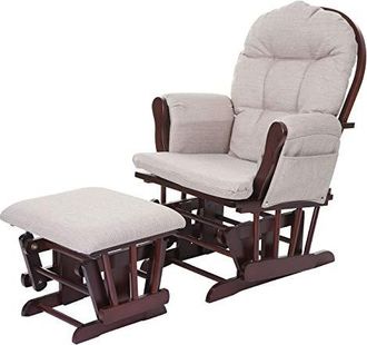 Mendler Fauteuil à Bascule HWC-C76, avec Repose-Pied, Tissu - crème-Gris