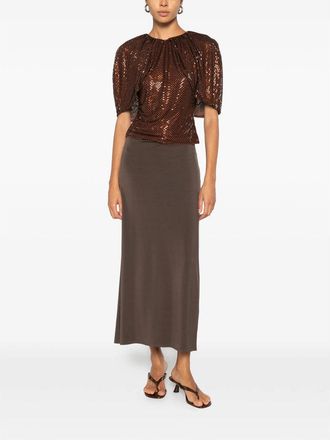 Self Portrait Sequin Cape-Sleeve Blouse - Brown