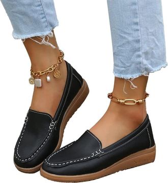 Onsoyours Mokassins Damen Weiches Leder Halbschuhe rutschfest Loafers Slipper Flache Lauflernschuhe Bootsschuhe B Schwarz 35 EU
