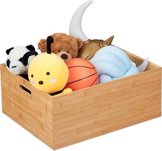 Relaxdays Aufbewahrungsbox Bambus, stapelbar, stabil, Bambuskiste ohne Deckel, HBT: 21 x 50 x 40 cm, mit Griffen, natur