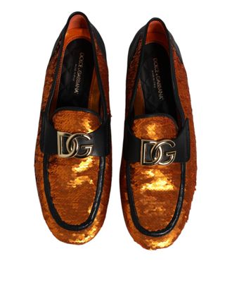 Dolce & Gabbana Orange Sequin Embellished Men Loafers Shoes Polyethylene