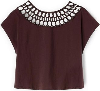 Motivi Femme, Blouses et Chemises, Brun, Taille: 40 FR T-shirt en jersey avec d&eacute;tails effet dentelle
