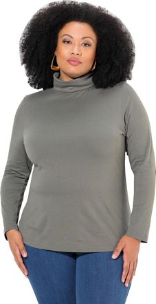 Ulla Popken Damen Shirt, Rollkragen, Slim, Langarm Basic-Shirtrolli, Graugrün, 58-60 EU