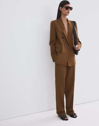 Mango Pantalon de costume en lin &agrave; taille &eacute;lastique caramel - Femme - XXS - MANGO