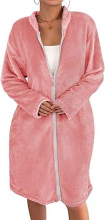 ORANDESIGNE Peignoir de Bain Femme Court Robe de Chambre Polaire Peignoir Polaire Peignoirs Hiver Robe Peluche avec Fermeture &eacute;clair B Rose XL