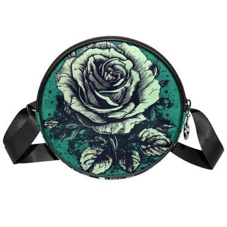 Generic Sac &agrave; bandouli&egrave;re Circle pour femme, petit sac &agrave; bandouli&egrave;re vert et noir, avec fermeture &eacute;clair, bretelles r&eacute;glables, sac &agrave; main rond d&eacute;contract&eacute; pou
